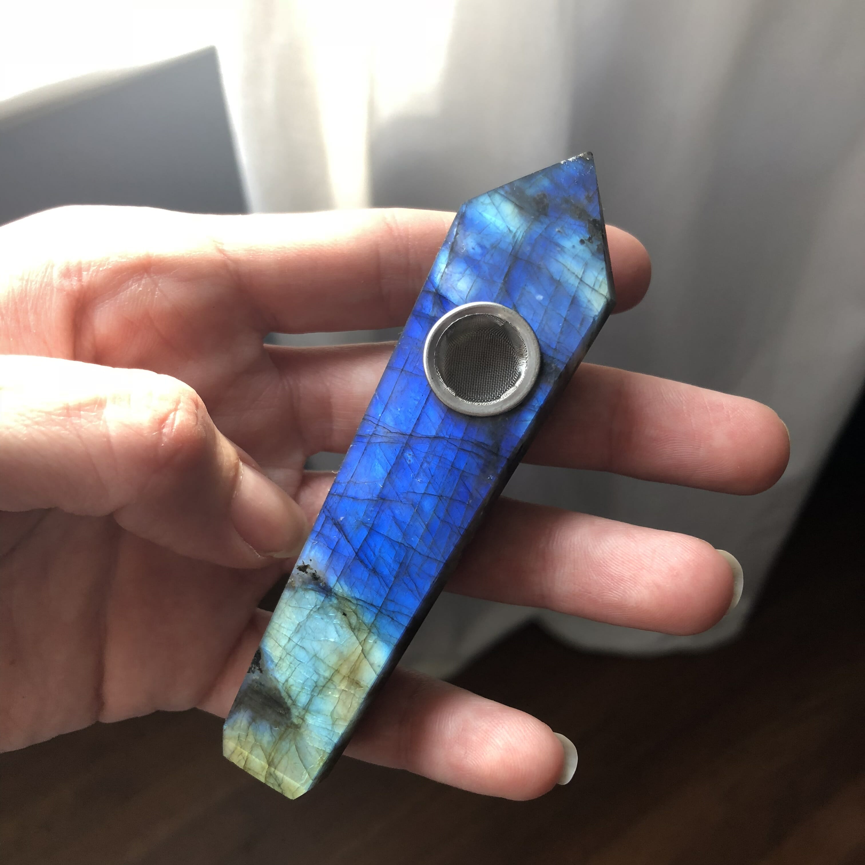 Moonstone – Labradorite Natural Crystal Pipe – Pretty Pipe Shop